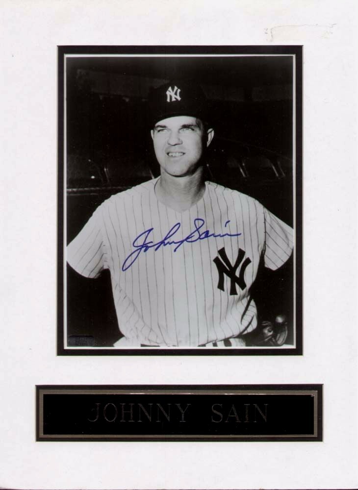 JOHNNY SAIN "YANKEES" DECEASED AUTOGRAPHED 8X10 PHOTOGRAPH MATTED COA ...