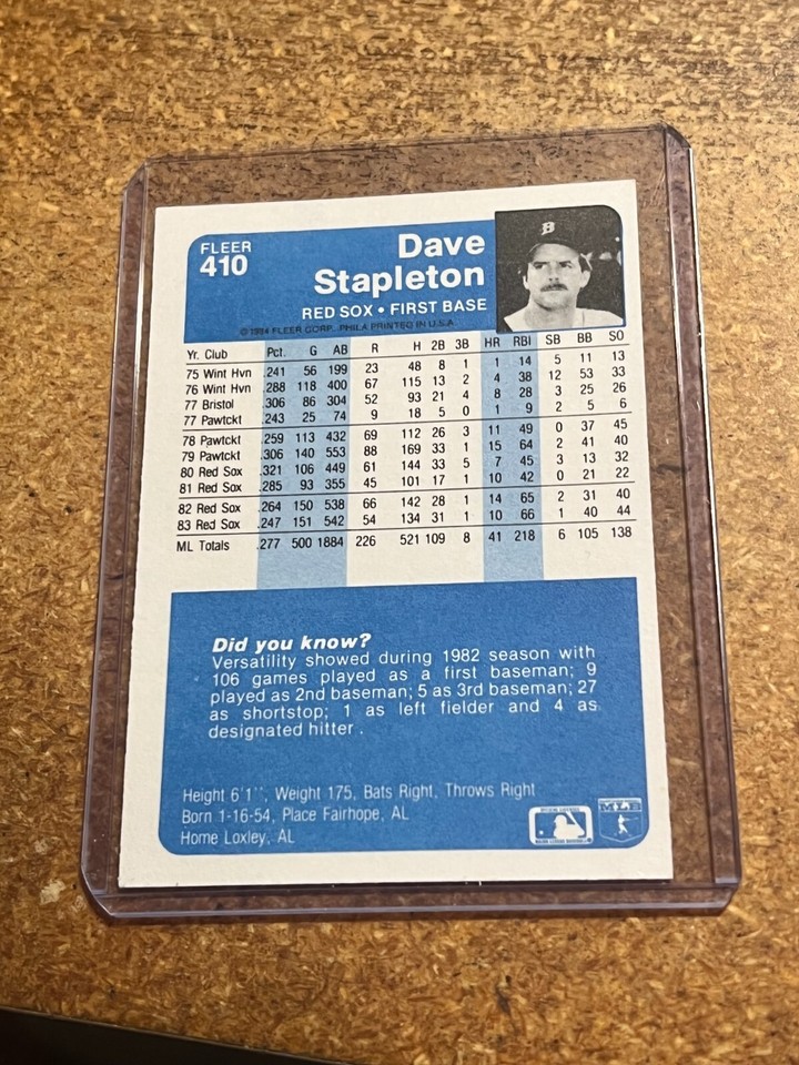 1984 Fleer Baseball # 410 Dave Stapleton | eBay