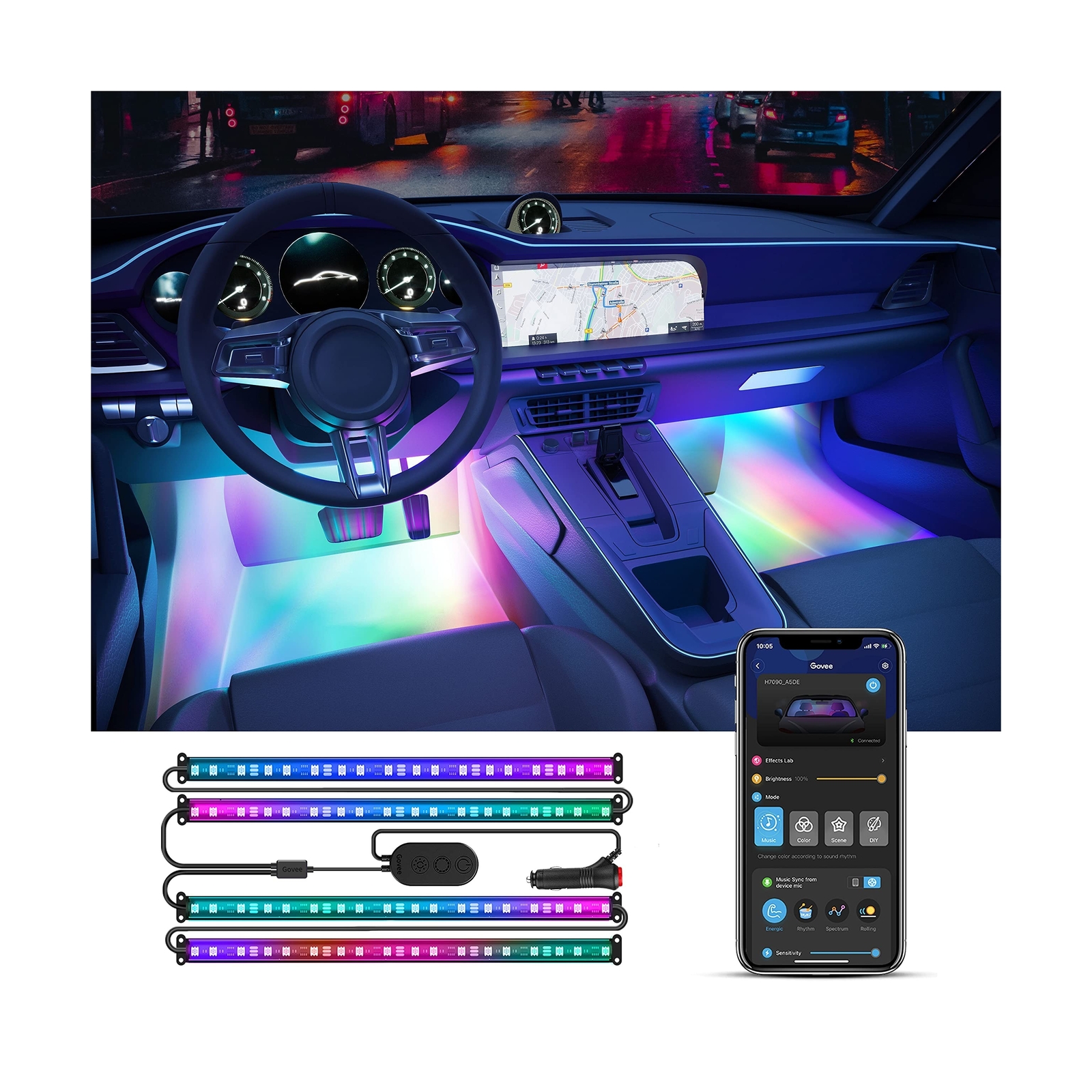 Govee Smart Car LED Strip Lights, RGBIC Interior Car Lights with 4 ...