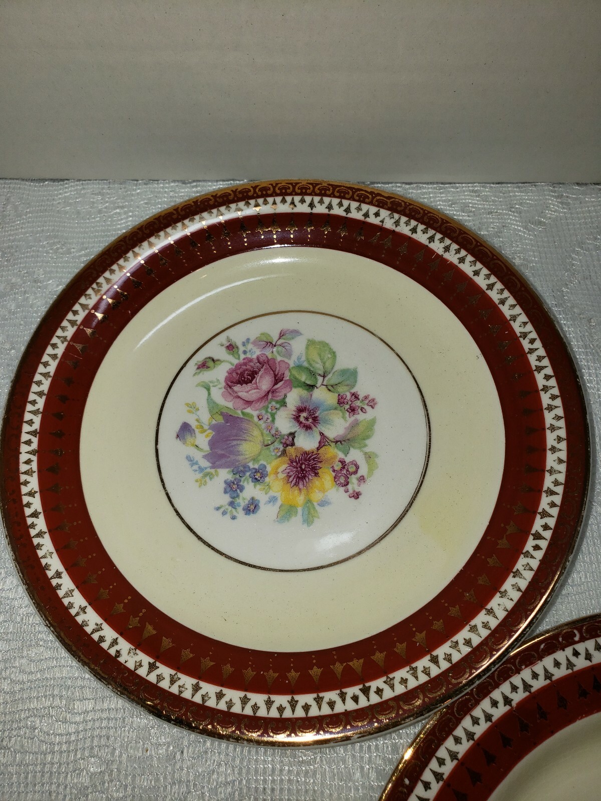 5 pcs Vintage Stetson China Co 6" Plate Floral Made in USA 22 KT Gold ...