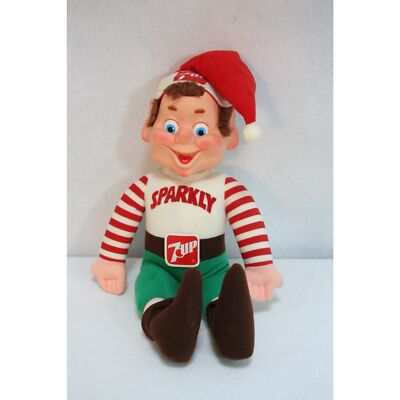 VTG 1983 7UP Holiday Helper Sparkly Boy Elf Hard Rubber Face Doll Plush ...