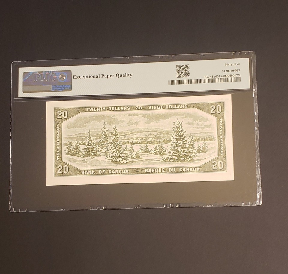 VERY RARE GEM UNC-65 SOLID SERIAL # BANKNOTE. 1954 Bank of Canada $20 ...