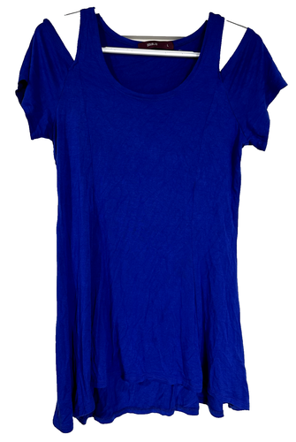 Womens short sleeve cold shoulder flowy top in Blue Large | eBay