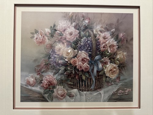 Lena Liu Signed & Numbered Print Basket Of Roses And Hydrangeas Framed ...