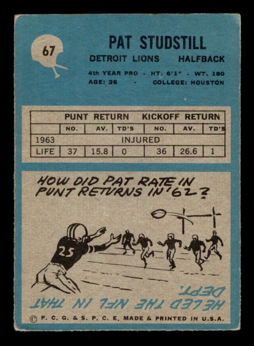 1964 Philadelphia Football #67 Pat Studstill VG *e1 | eBay
