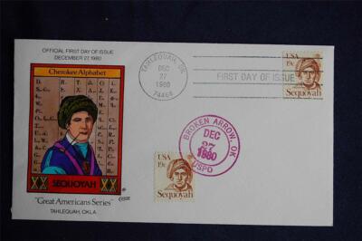 Sequoyah Great American Series 19c Stamp FDC Handpainted Collins#K301 ...
