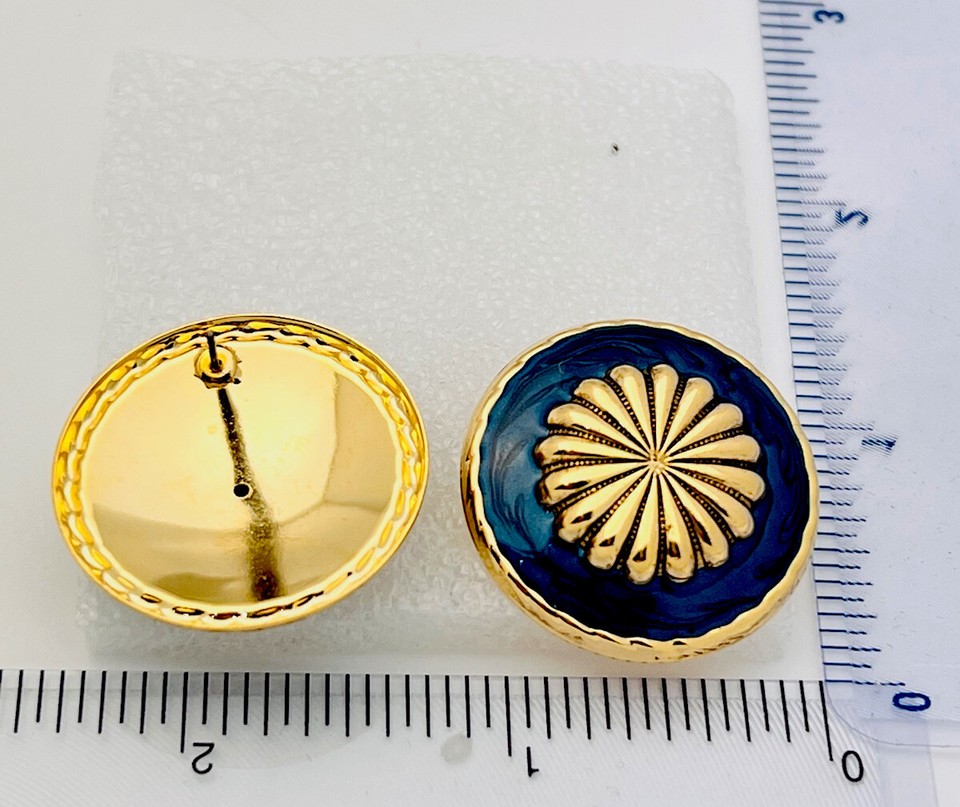 Vintage 1980-90s Gold Tone Blue Denim Enamel Shield Pierced Earrings | eBay