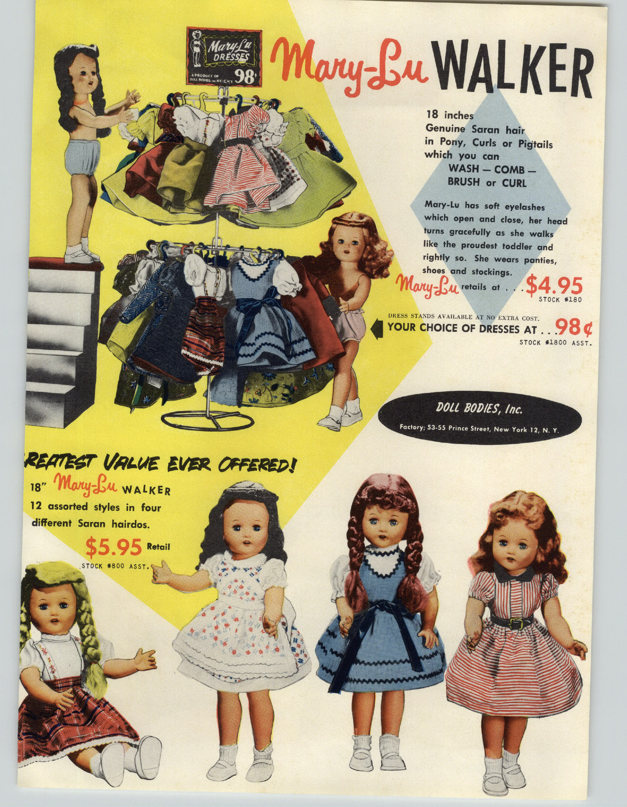 1954 PAPER AD 2 Sided COLOR Mary Lu Walker Doll Baby Overnight Bag | eBay