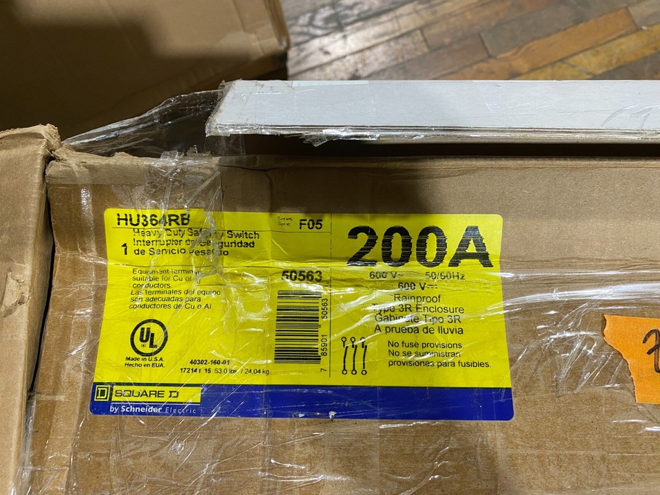 Square D HU364RB Non-Fusible Disconnect Switch 200A 600V AC/DC 3P 3PH ...