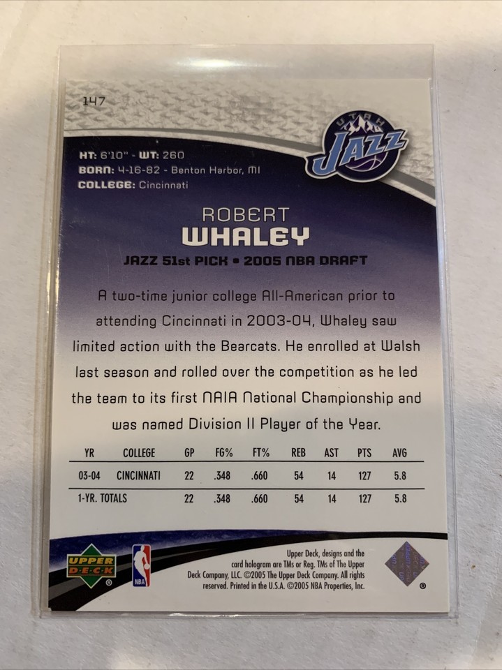 ROBERT WHALEY 2005-06 SP GAME USED EDITION ROOKIE AUTHENTICS /999 SP ...