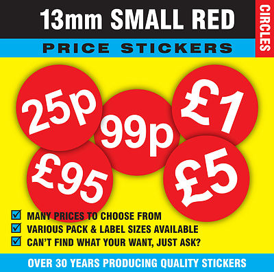 13mm Bright Red Price Point Stickers / Sticky Labels / Swing Tag Labels ...
