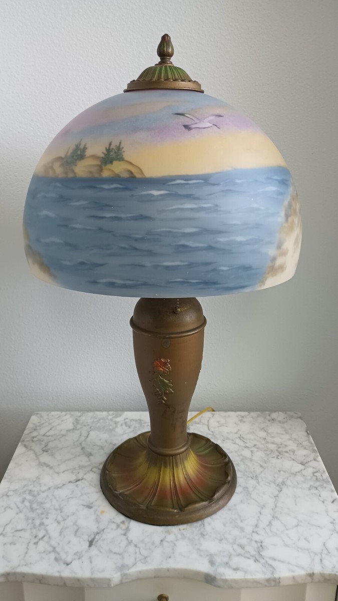 Vintage Reverse Painted Cylinder Lamp