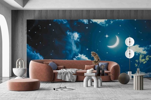 3D Night Sky Moon Stars Clouds Nature Wall Murals Wallpaper Murals Wall ...