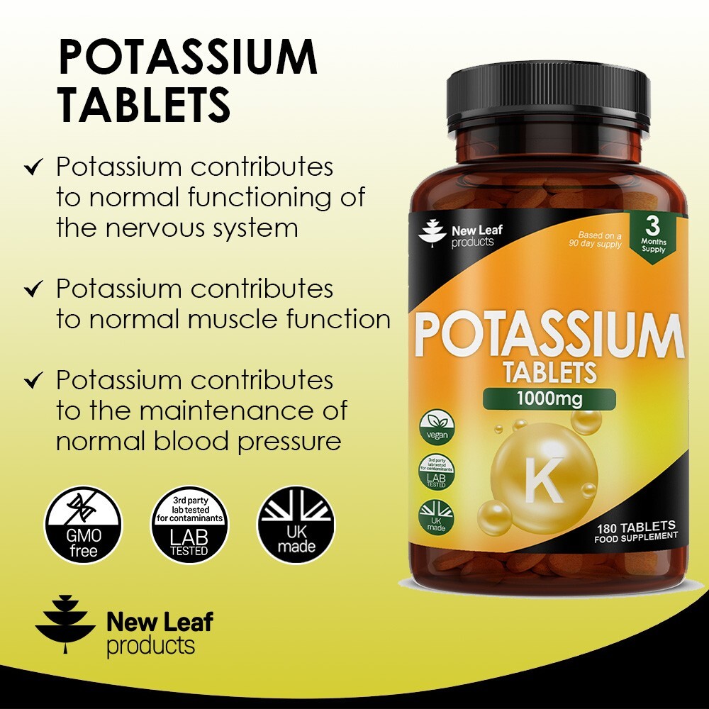 Potassium 1000mg Supplements High Strength - 180 Tablets Nervous System ...