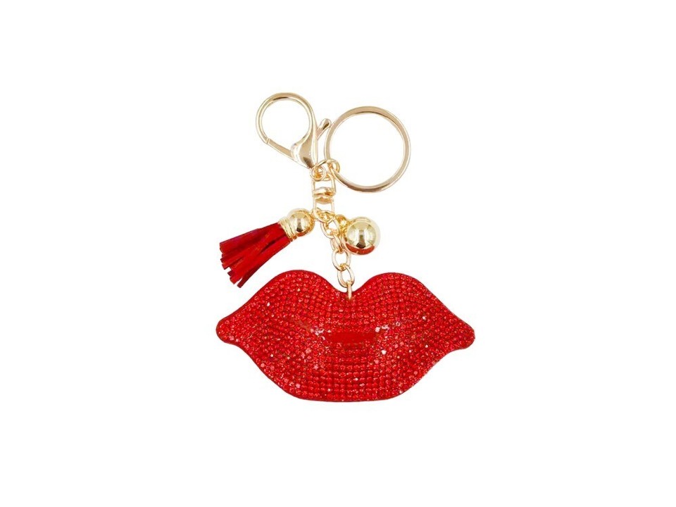 Red Lips Tassel Bling Faux Suede Stuffed Pillow Key Chain Handbag Charm ...