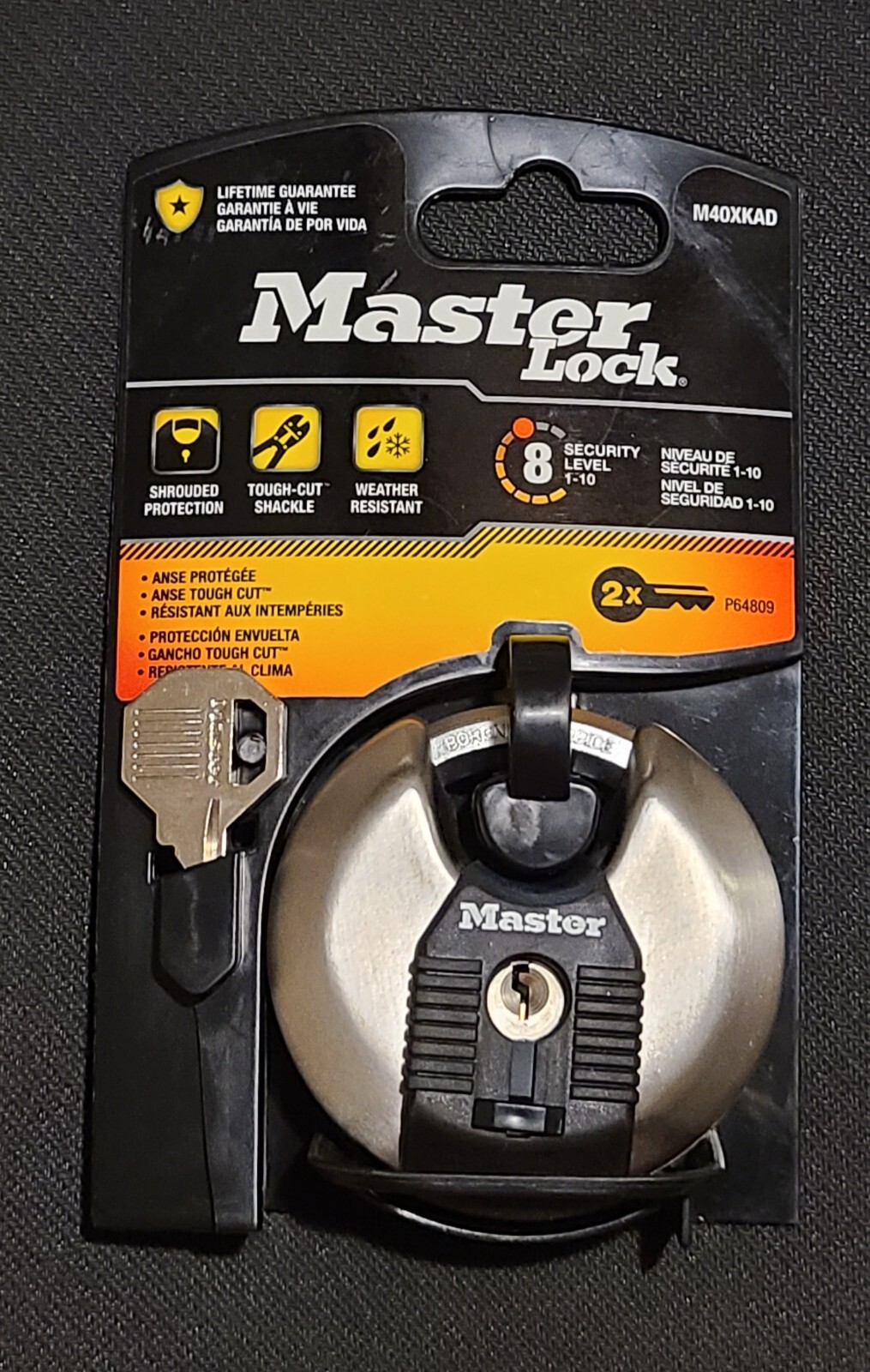 MASTER LOCK M40XKAD 5/8" SHROUDED SHACKLE PADLOCK W/KEY SECURITY LEVEL ...