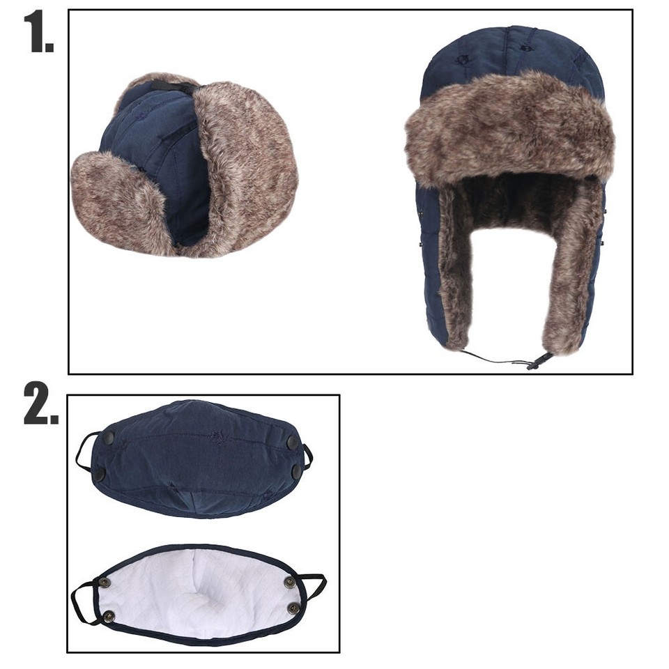 Winter Fleece Hat Warm with Mask Ear Flaps for Cold Weather Skiing ...