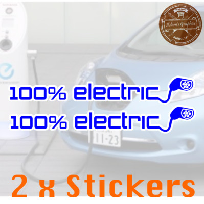 100% Electric Car Vehicle EV Sticker - type 2 charging plug in battery ...