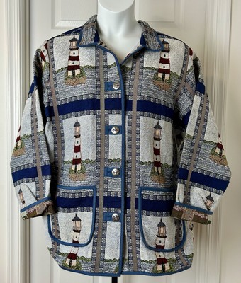 Blair Tapestry Jacket Womens XL Lighthouse Nautical Beach Coastal ...