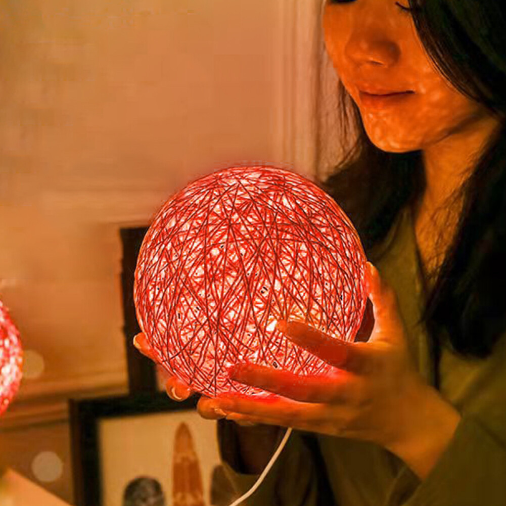 Nordic Rattan Ball Night Light Round Table Lamp Bedroom Home Decor ...