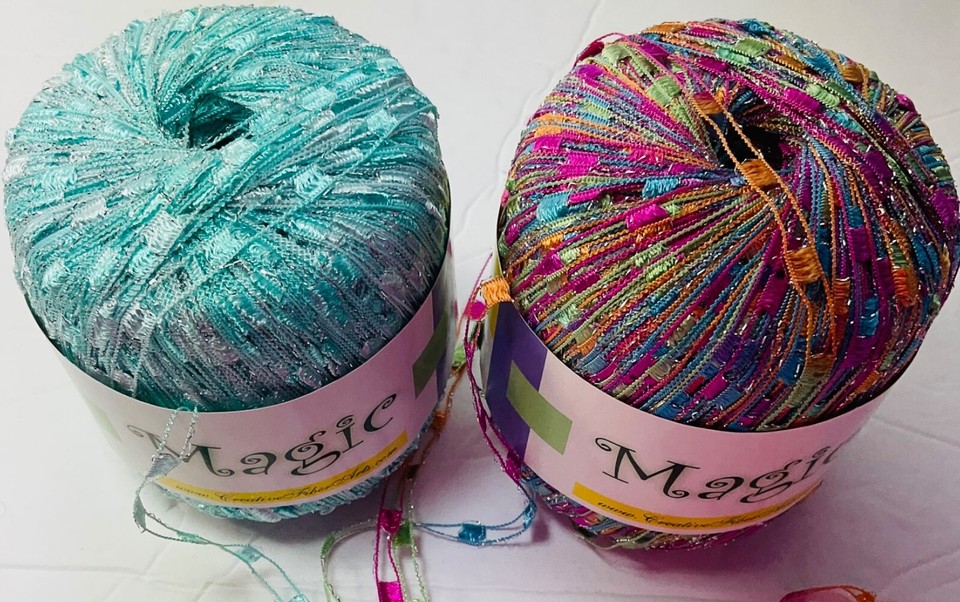 Magic Rail Metallic Yarn Lot of 2 Color 33 & 35 Nylon Creative Fiber ...