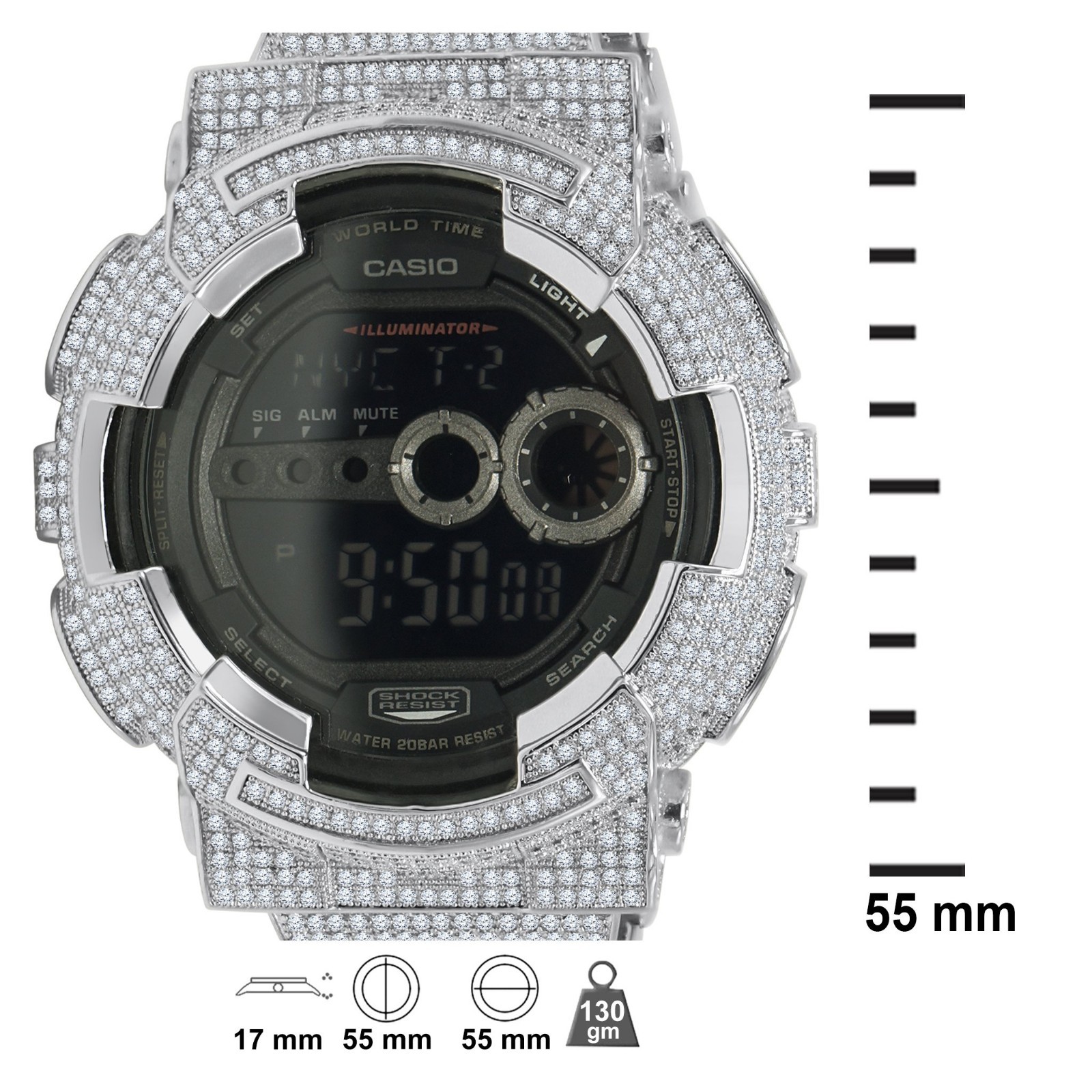 Men's Fully Icy Diamond Simulated G Shock GD100-1B White Gold Tone ...