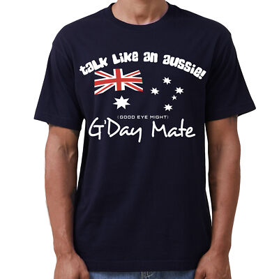 100% Cotton Australian Day Flag T-Shirt Aussie G'Day Mate Navy Souvenir ...