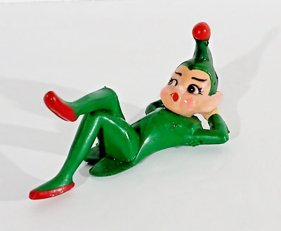 Vintage Green Rubber Christmas Elf Pixie Figure Hong Kong 4" Long | eBay