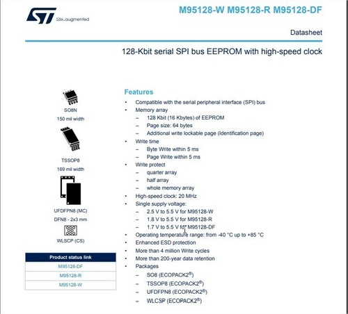 2 x M95128-RMN6P - EEPROM 128 Kbit 1.8V à 5.5V - SOIC-8 - 95128RP - ST ...