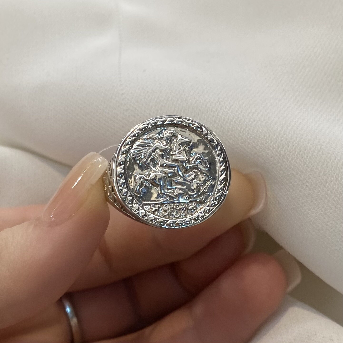 925 Genuine Sterling Silver Solid St George Coin Basket Ring M-Z - Coin ...