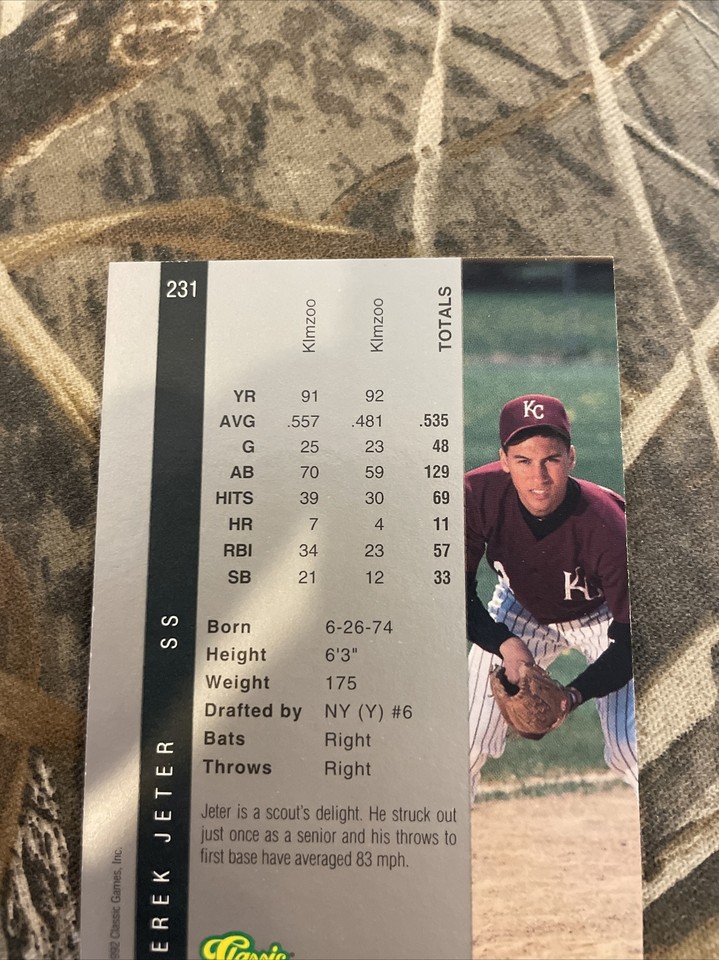 1992 92 Classic Four 4 Sport Draft Pick DEREK JETER Rookie RC #231 ...