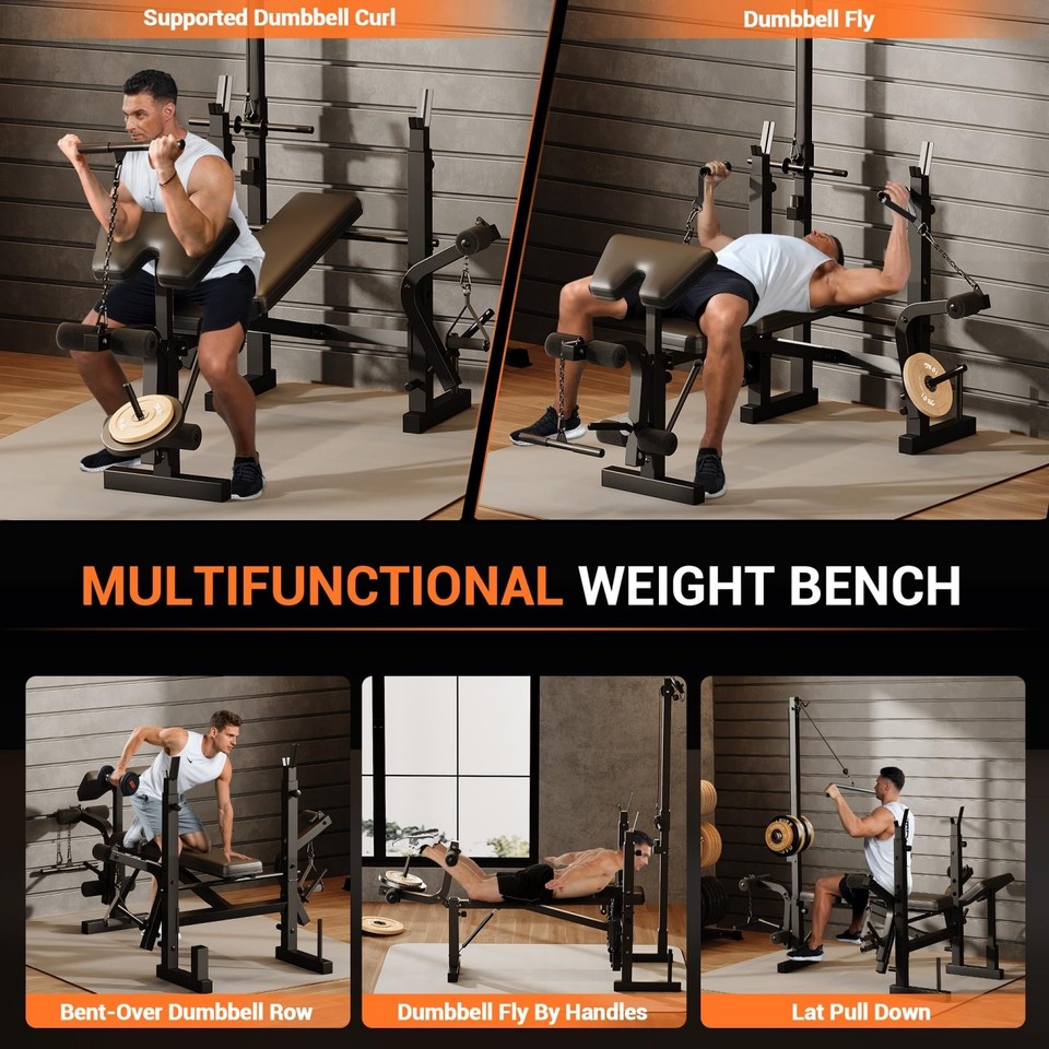 Weight Bench Set with Squat Rack Adjustable Bench Press Set with Leg ...