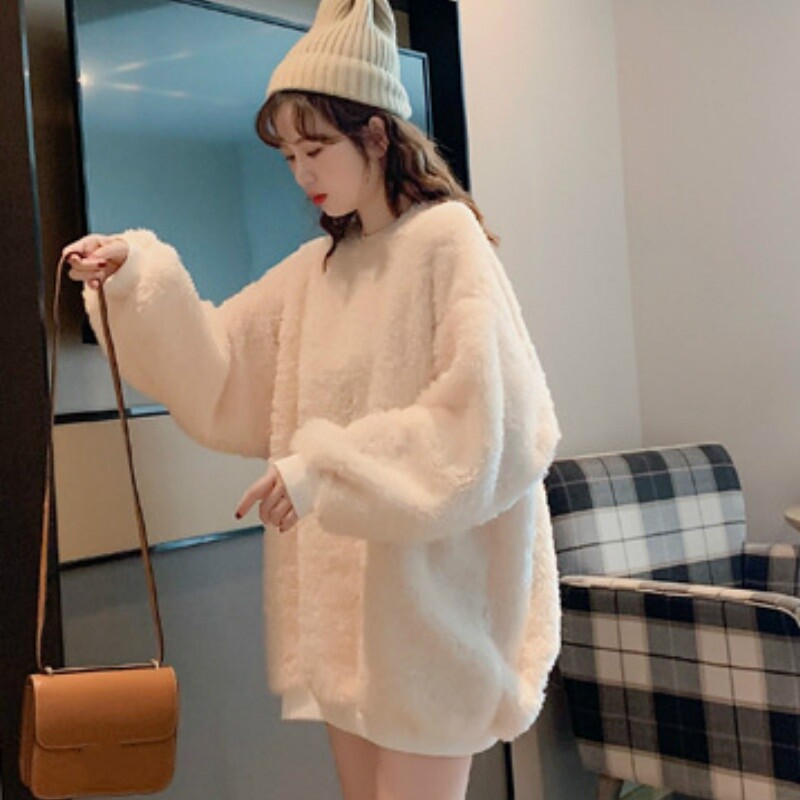 Lady Fleece Pullover Sweatshirt Hoodies Loose Thick Furry Warm Jumper ...