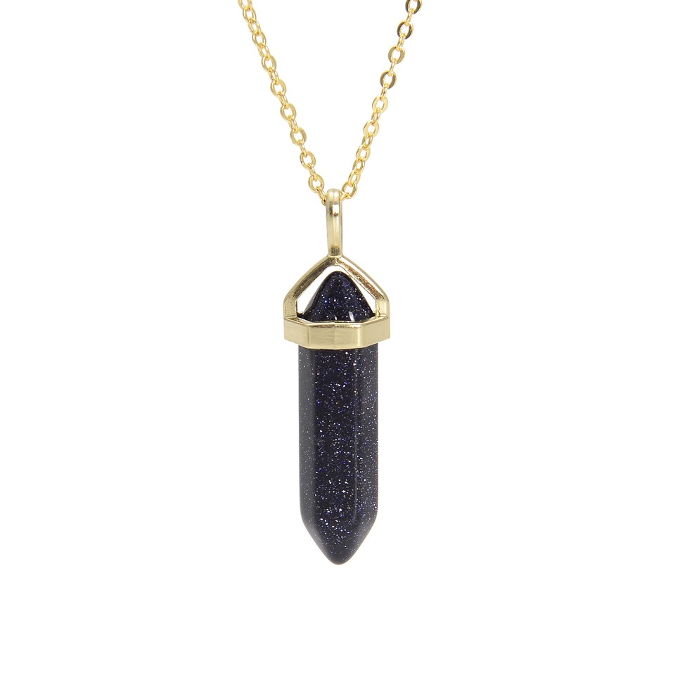 Blue Sandstone Pendulum Healing Point Gold Plated Bail Pendant 8x40mm 6 ...