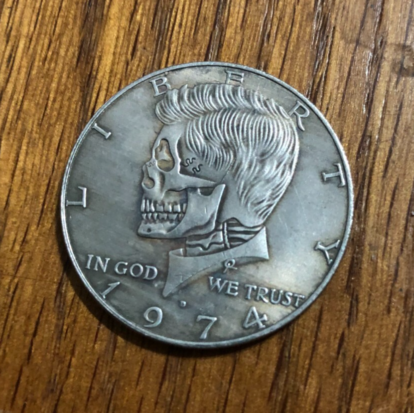 2 Hobo Nickel Style Kennedy Half Dollar Skull, Skeleton, Zombie Coins ...