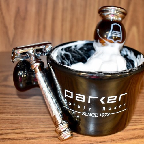 Parker Safety Razor Black Stoneware Apothecary Style Shave Mug Handmade ...