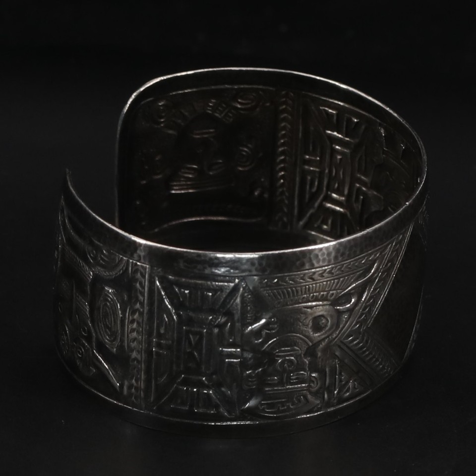 VTG Sterling Silver - PERUVIAN Inca Deity Repousse 7" Heavy Cuff ...
