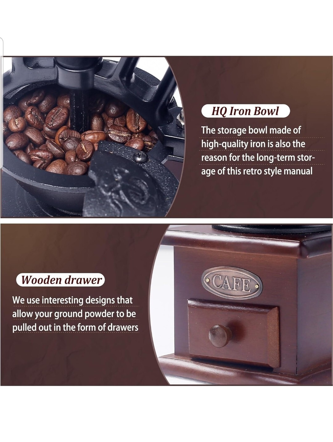 Manual Coffee Grinder Vintage Wooden Coffee Bean Grinder Hand Grinder ...