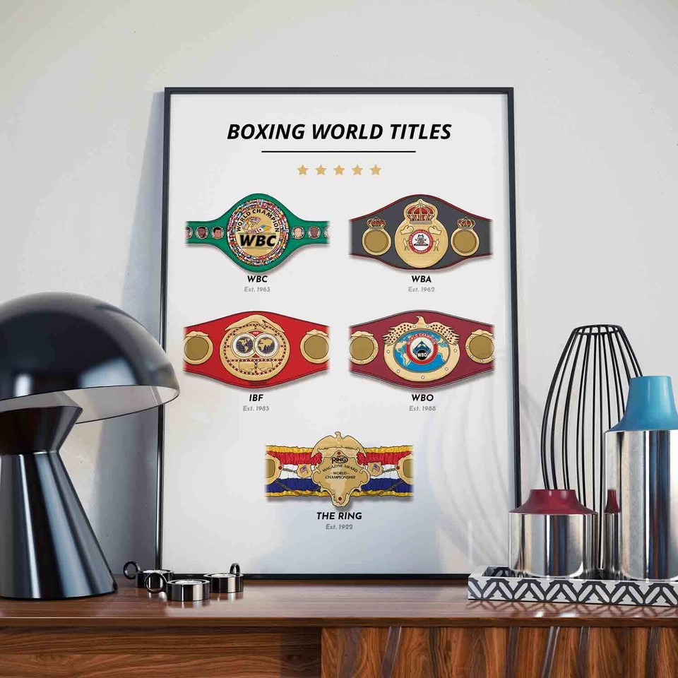Boxing World Title Belts Poster | WBC, WBA, WBO, IBF & Ring Magazine ...