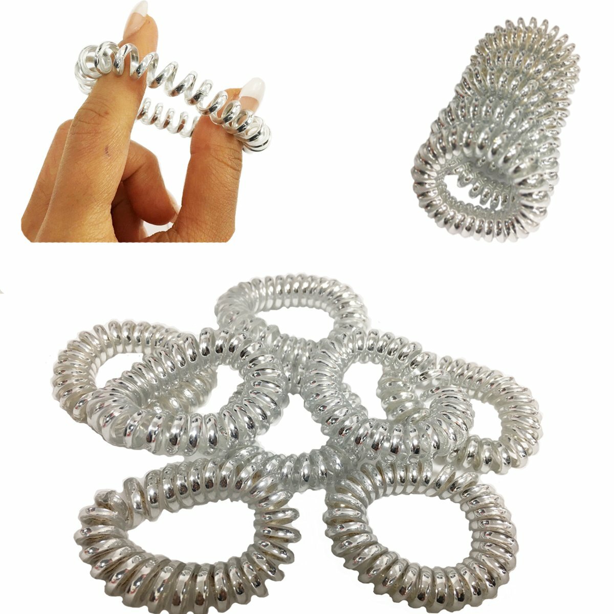 10 Hair Bobbles Spiral Coil Elastic Tie Wired Bands Stretchy Plastic ...