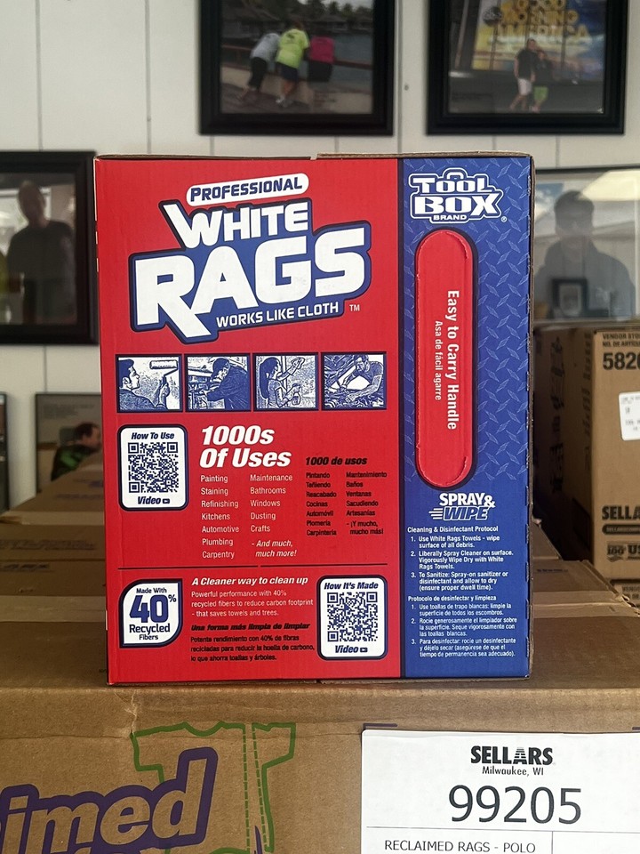 200 Count White Rags TOOLBOX Big Grip Refills Professional Clean Up ...