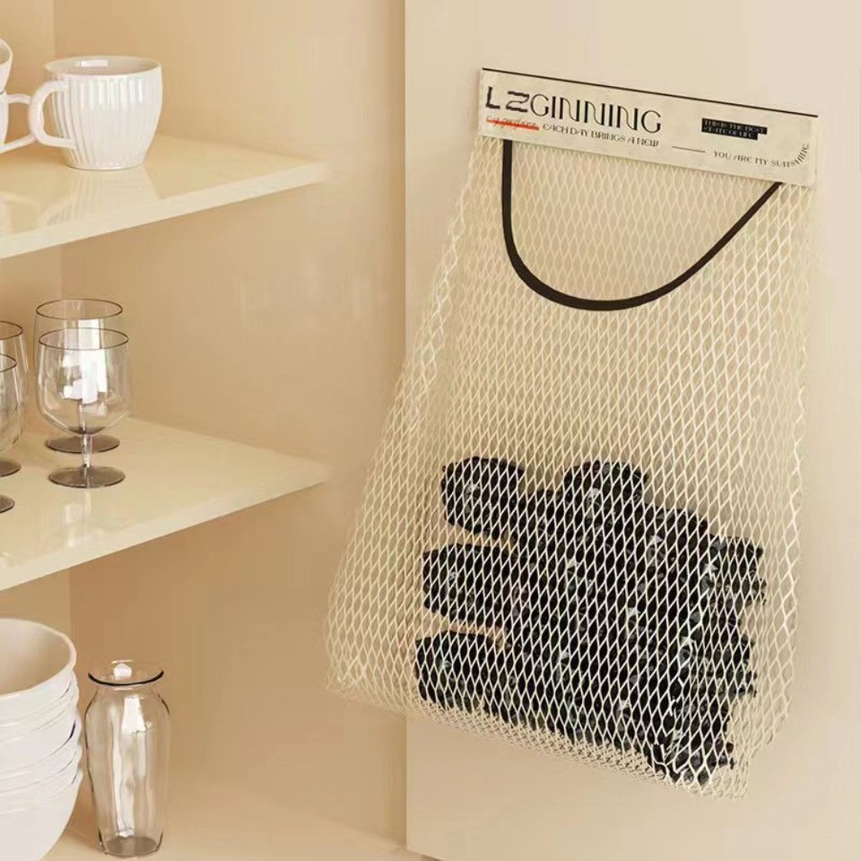 Reusable Kitchen Hanging Mesh Bag Wall Mounted Storage Bag Kitchen Net ...
