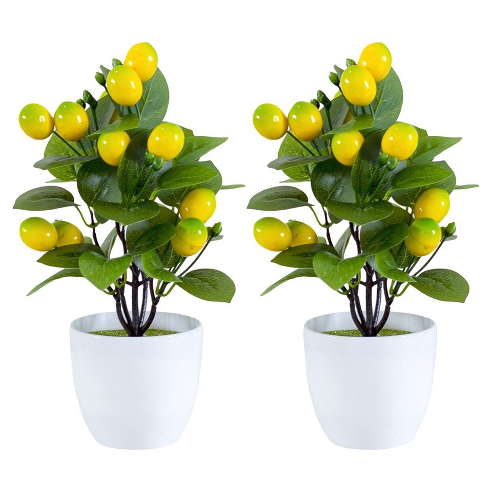 2Pcs Simulated Potted Lemon Tree Plant for Home and Office Desk Decor ...