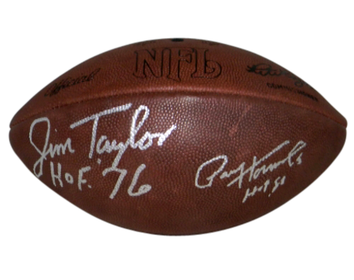 JIM TAYLOR & PAUL HORNUNG SIGNED PACKERS WILSON NFL DUKE THROWBACK ...