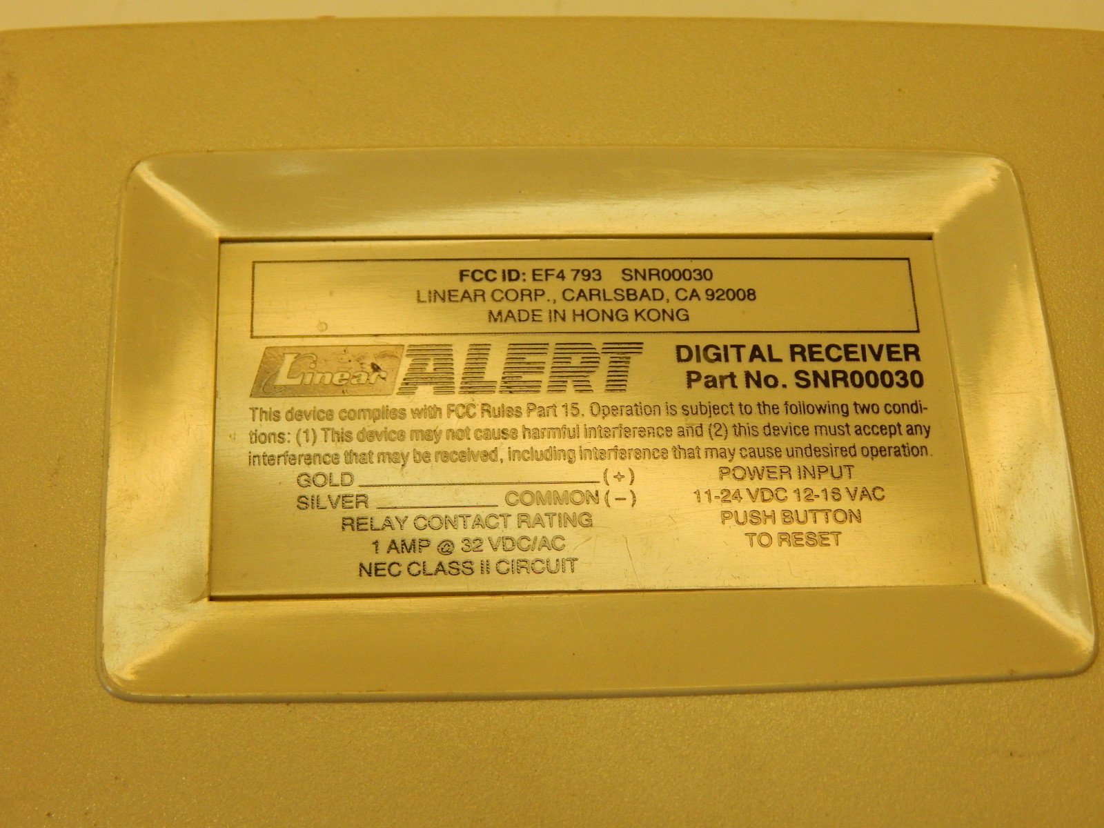 LINEAR D-67L SNR00030 DIGITAL RECEIVER 11-24VDC OR 12- 16 VAC PUSH ...