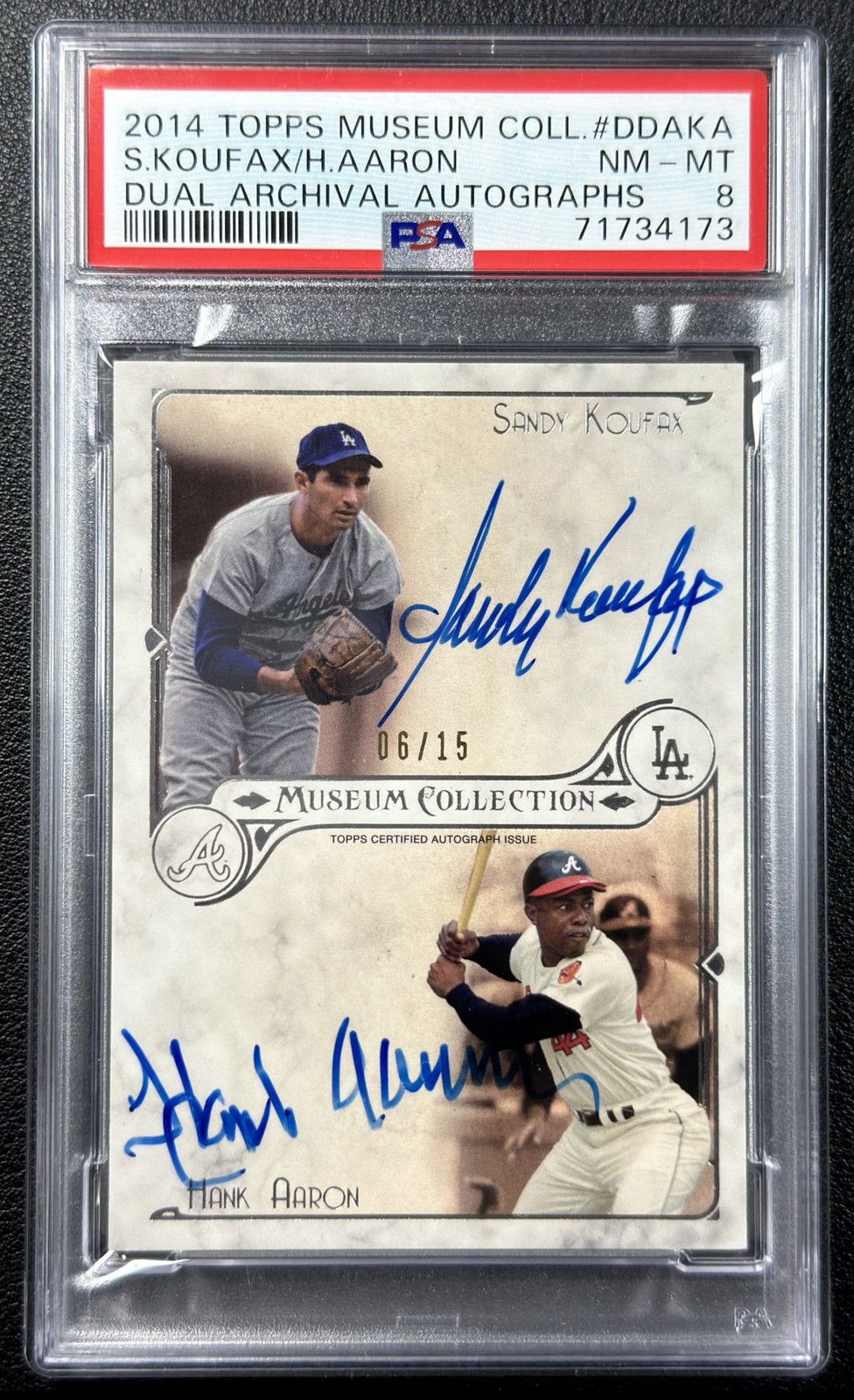 SANDY KOUFAX HANK AARON PSA 8 2014 TOPPS MUSEUM COLL DUAL ARCHIVAL AUTO ...