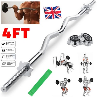 4ft EZ Curl Spinlock Barbell Weightlifting Bar 48" 4 Foot Gym Weight ...