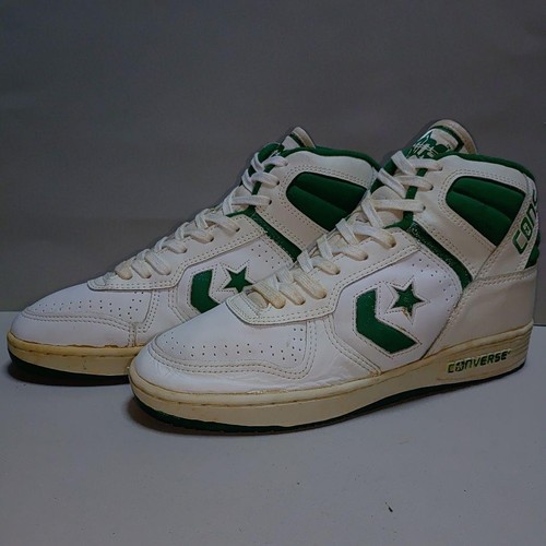 Deadstock Vintage 80's Converse Cons Leather Basketball White Green ...