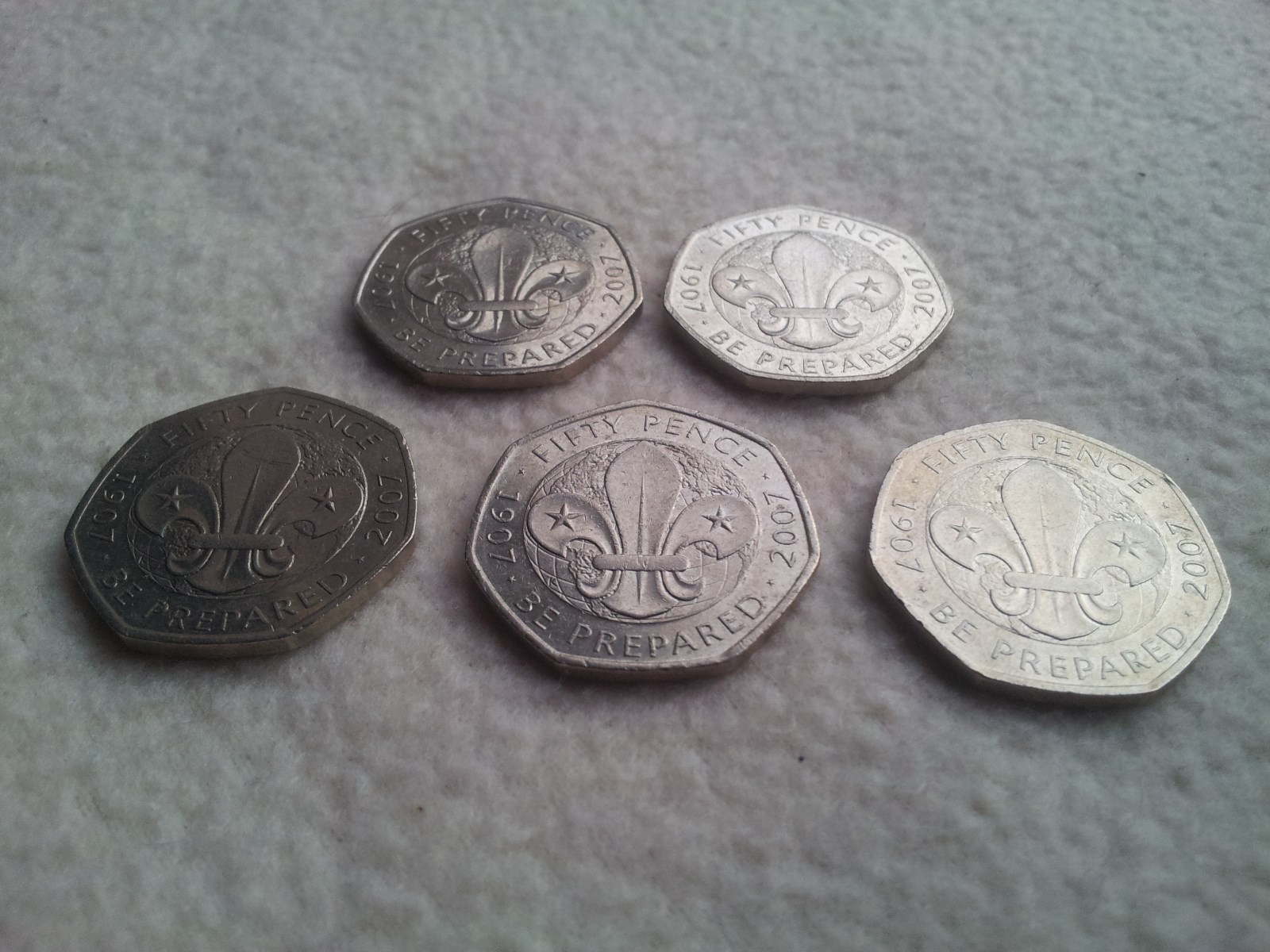 5 X 2007 50P COINS SCOUT MOVEMENT BE PREPARED 100TH ANN.Good Circ. FREE ...