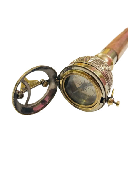 Wooden Walking Stick With Brass Compass Handle , Best… - Gem